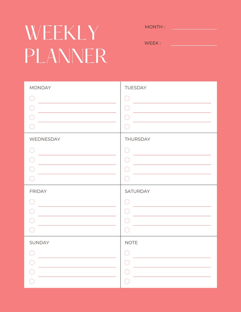 Printable Weekly Pink Planner Digital Download - Etsy