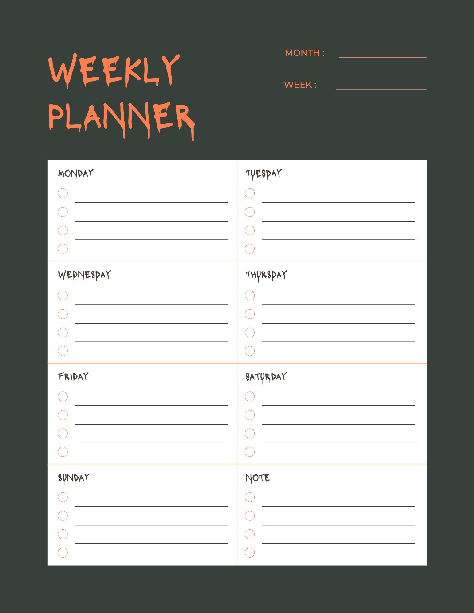 Printable Spooky Weekly Planner Digital Download - Etsy