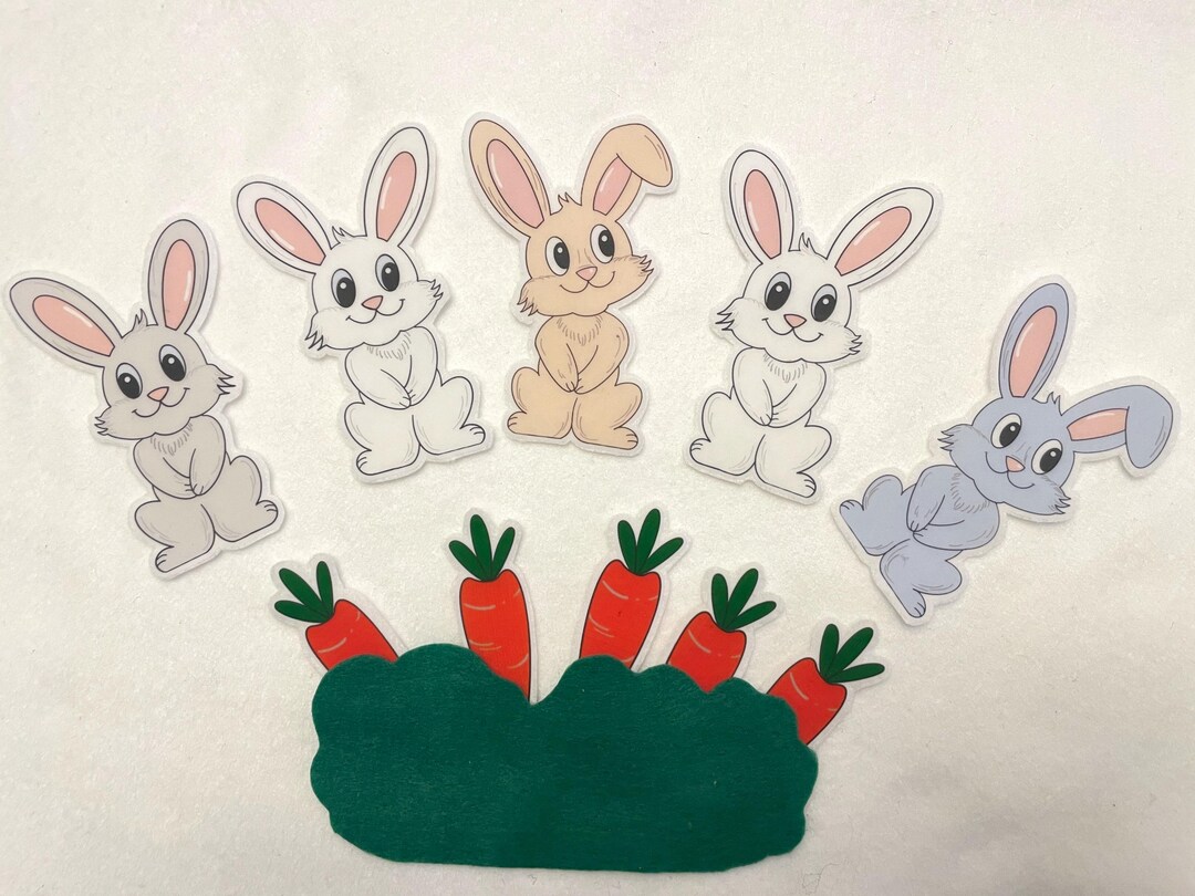Five Little Bunnies Felt Story, Five Carrots, Felt Animals and Food for ...