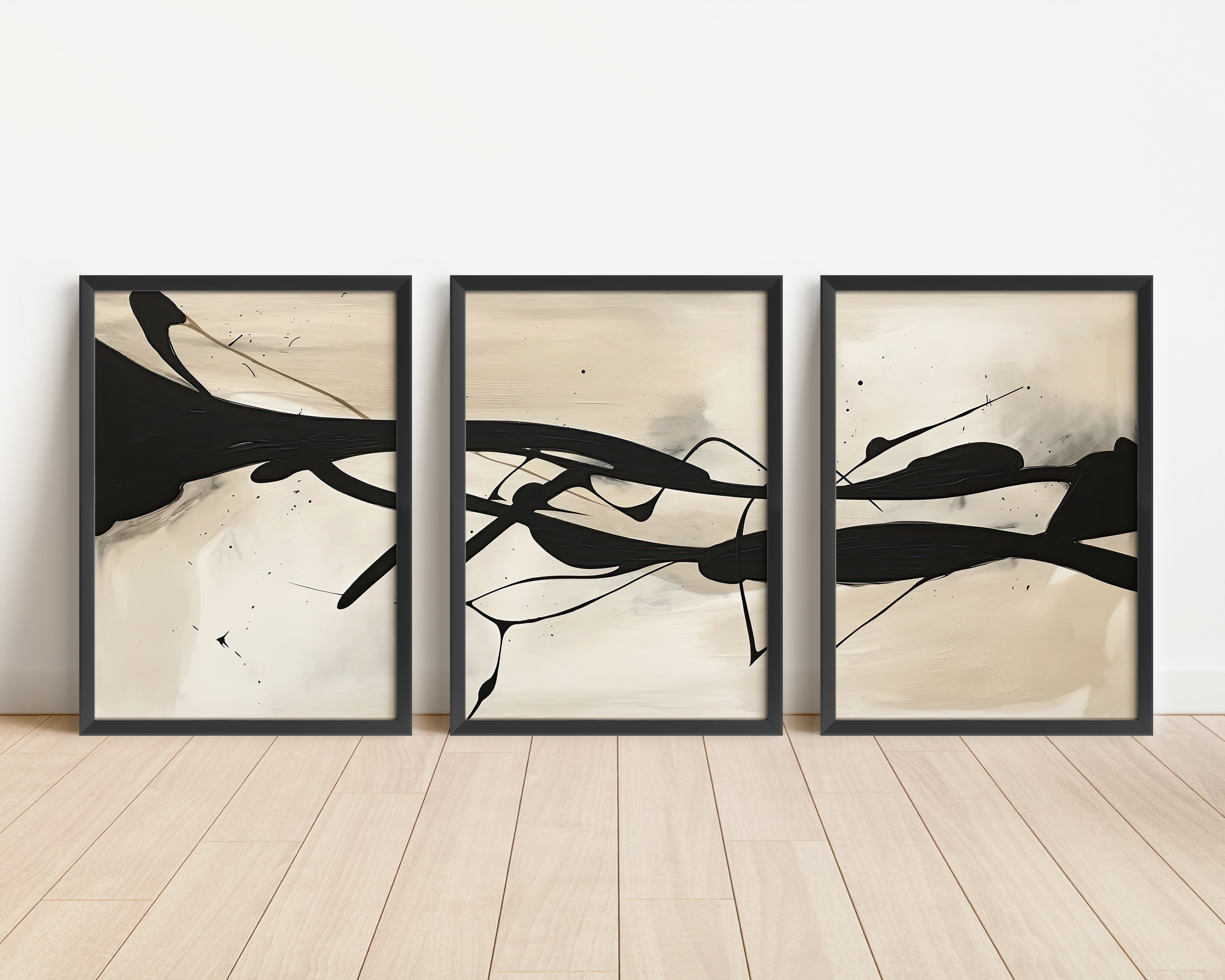 Modern Neutral Abstract Printable Wall Art Set of 3 Black and - Etsy