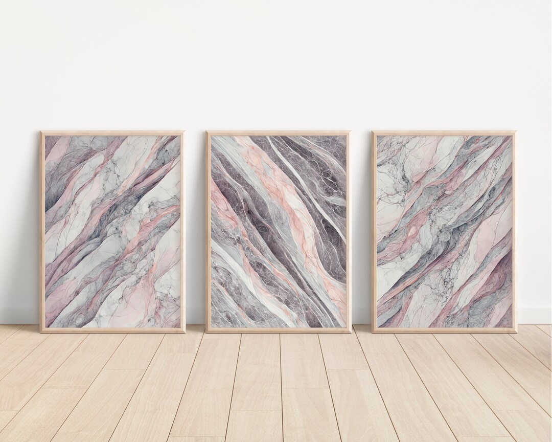 Pink Marble Wall Art, Set of 3, Prints BEG, Printable Wall Art Bundle ...