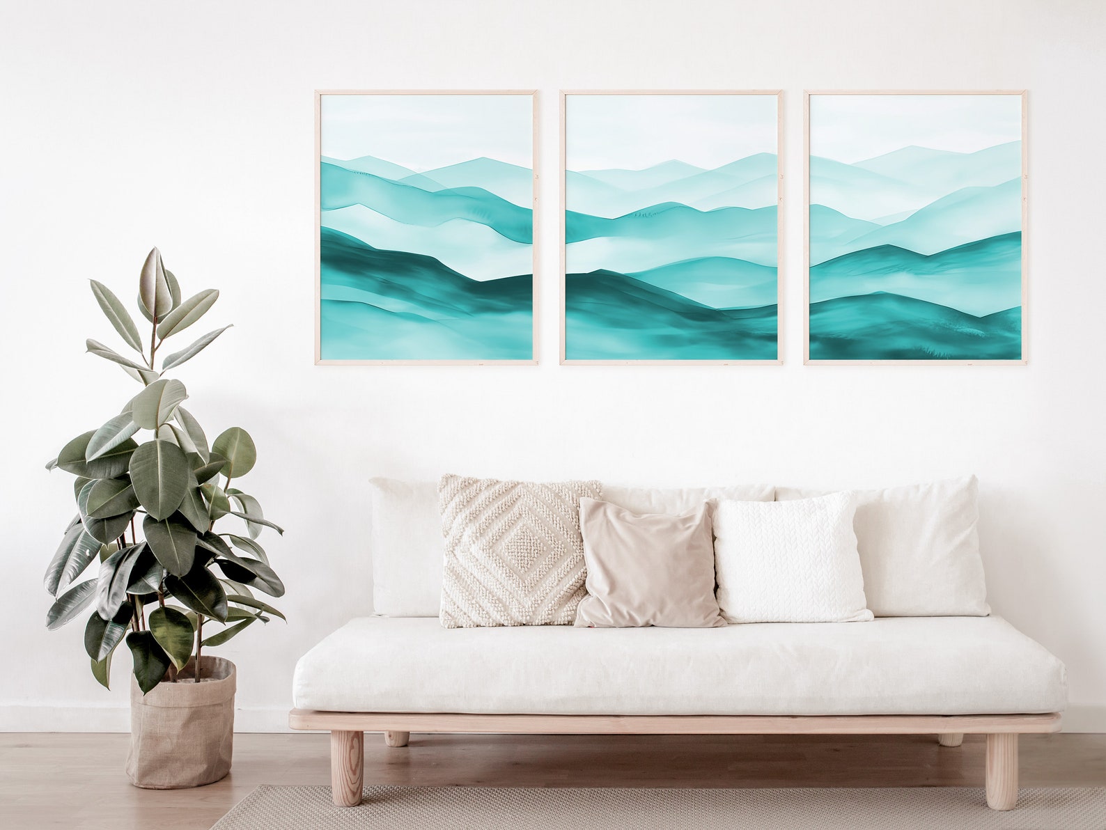 Teal Abstract Mountains Wall Art Set of 3 Piece Wall Art Prints Green ...