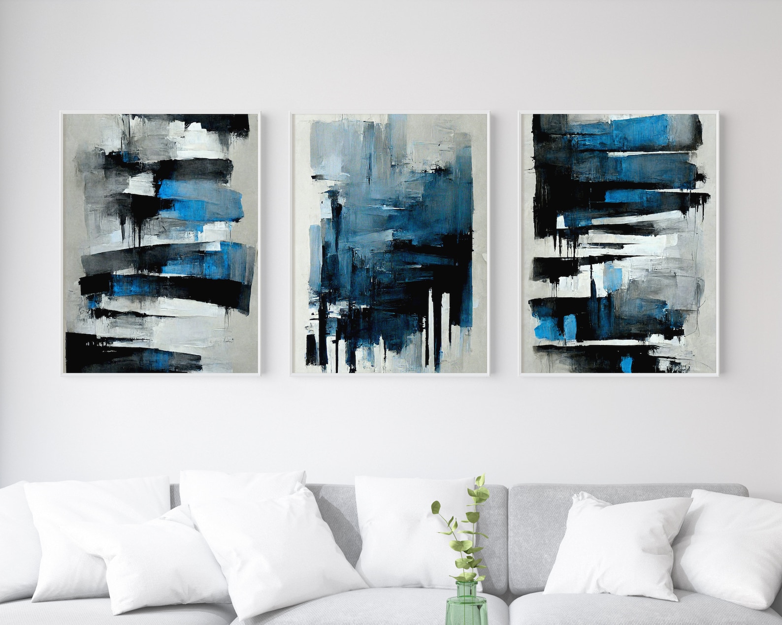 Blue Black Abstract Wall Art Set of 6, Wall Art Bundle, Gallery Wall ...