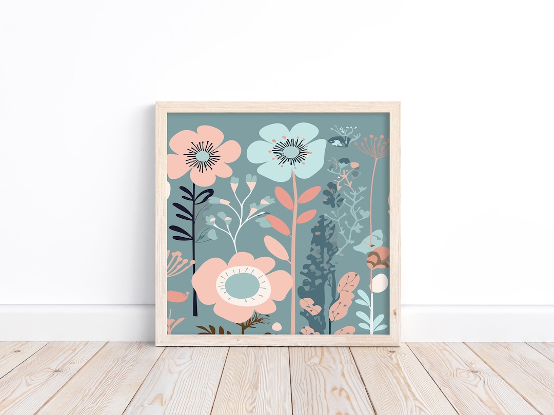 Boho Wild Flowers Wall Art, Single Square 1:1 Ratio Art Print, Bohemian ...