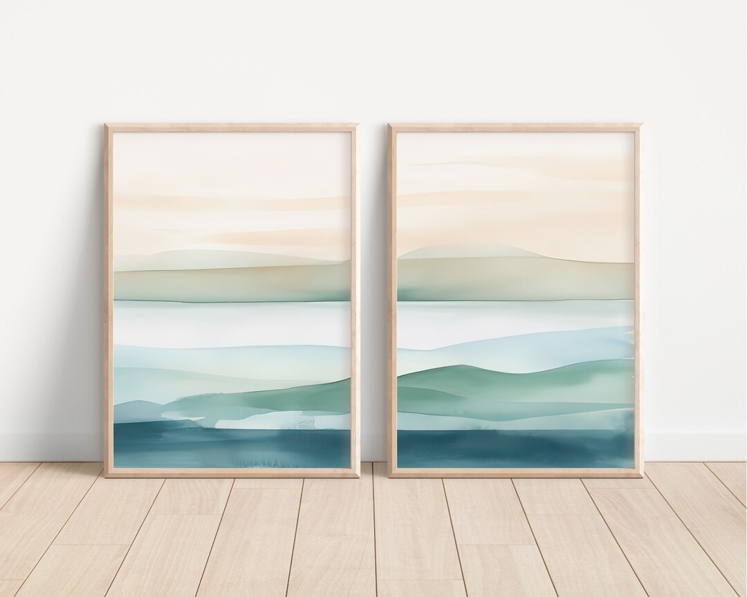 Ocean Watercolor Wall Art Set of 2 Beach Home Decor Ocean Waves Teal ...