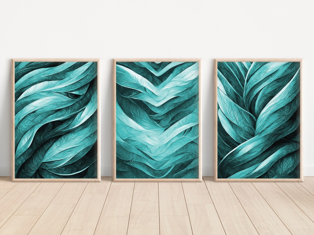 Aqua Swirls Wall Art Set of 3, Printable Wall Art Bundle, Aesthetic ...