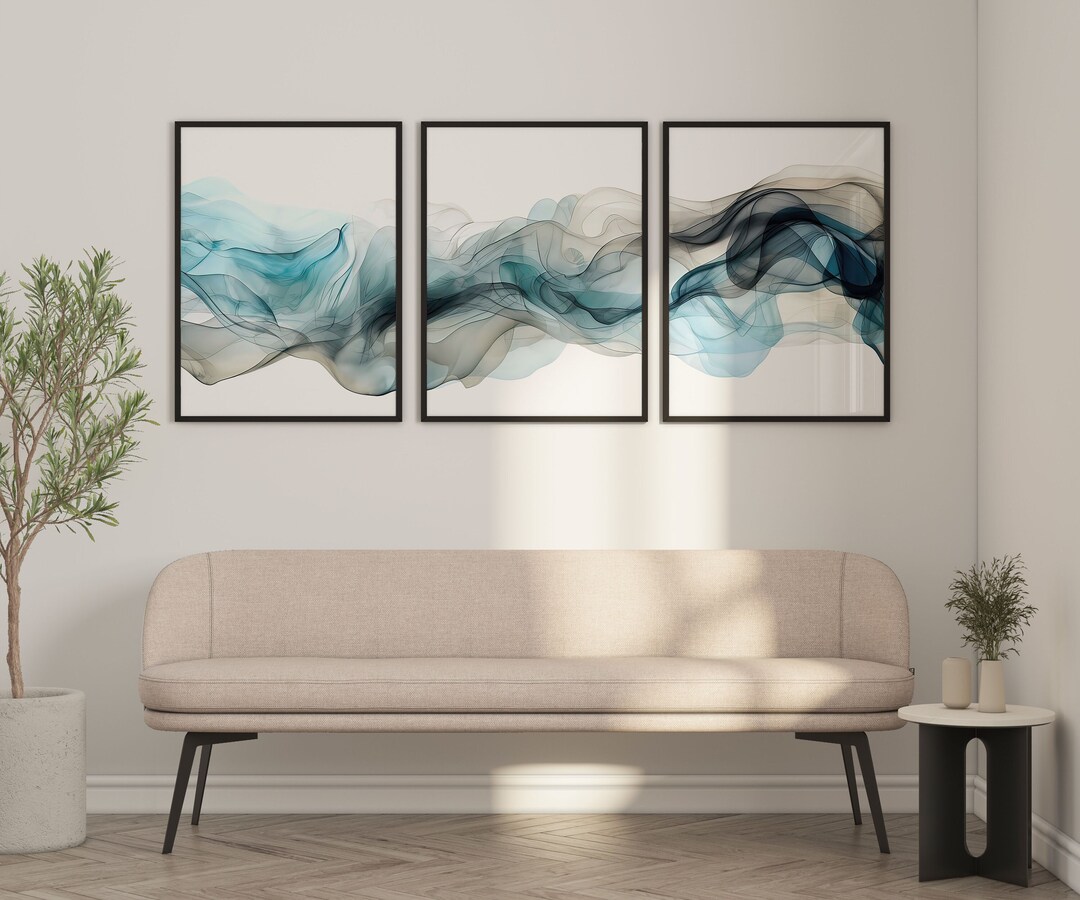 Blue Abstract Wall Art Set of 3 Piece Wall Art Blue Wall Decor ...