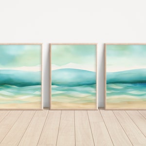 Seascape Watercolor Wall Art Set of 3 Piece Wall Art Aqua Beach House ...