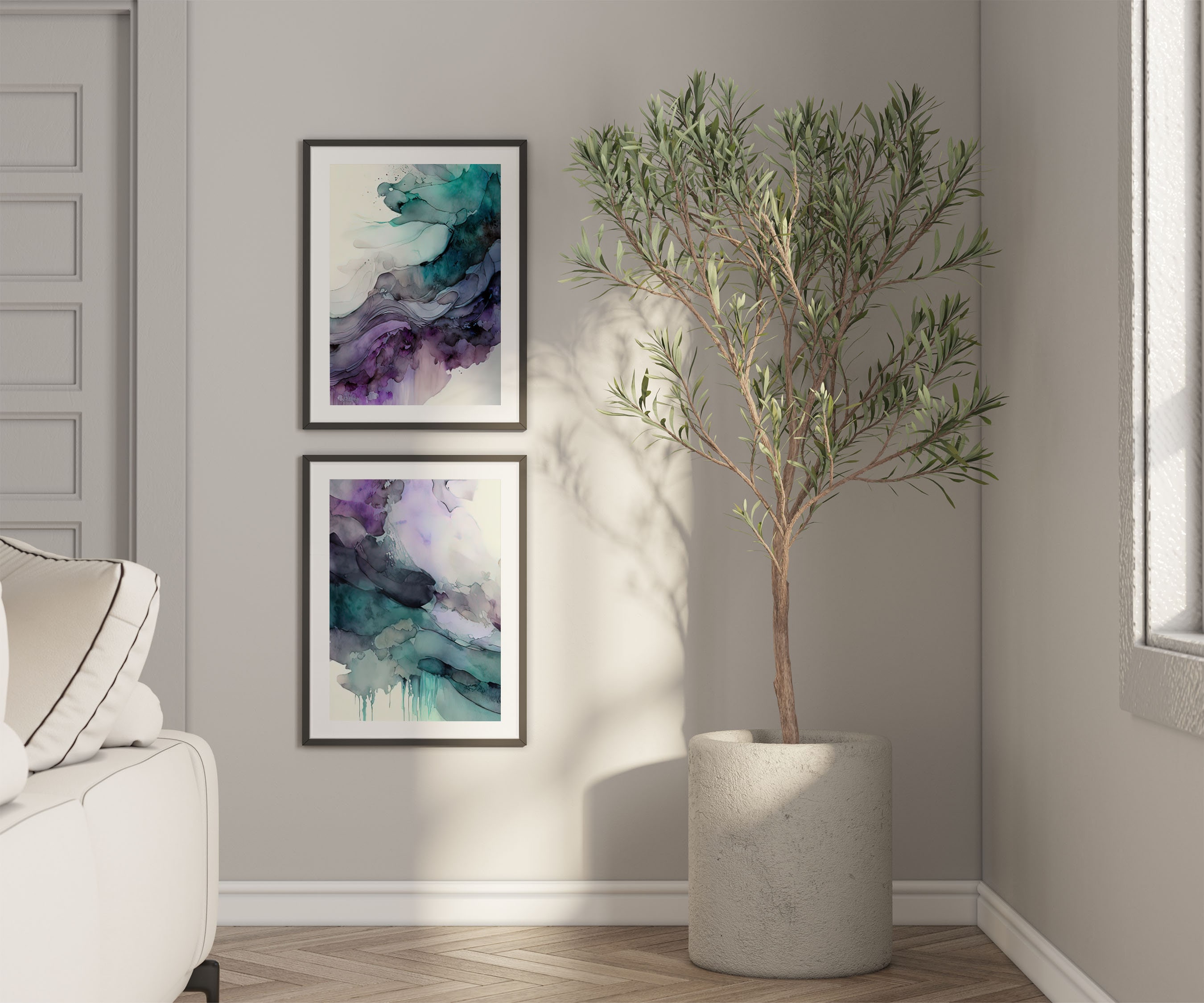 Teal Violet Watercolor Wall Art Set of 3 Abstract Wall Art - Etsy