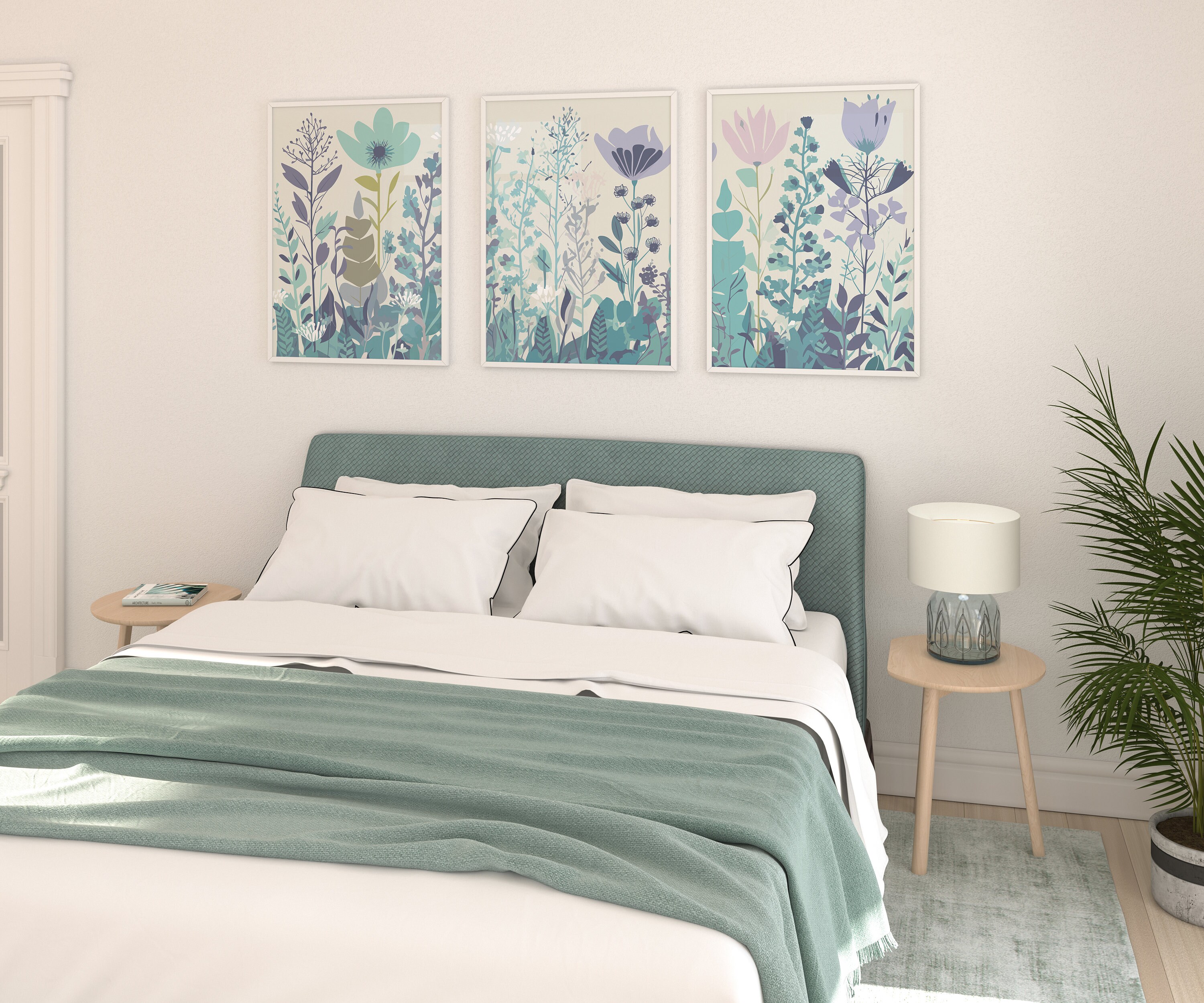 Boho Wild Flowers Wall Art Set of 3, Bohemian Wildflowers 3 Piece Wall ...