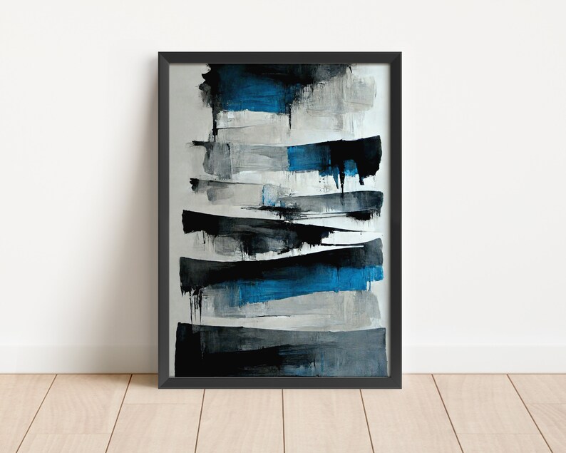 Azul abstracto pared arte conjunto de 3 galería impresiones de pared ...
