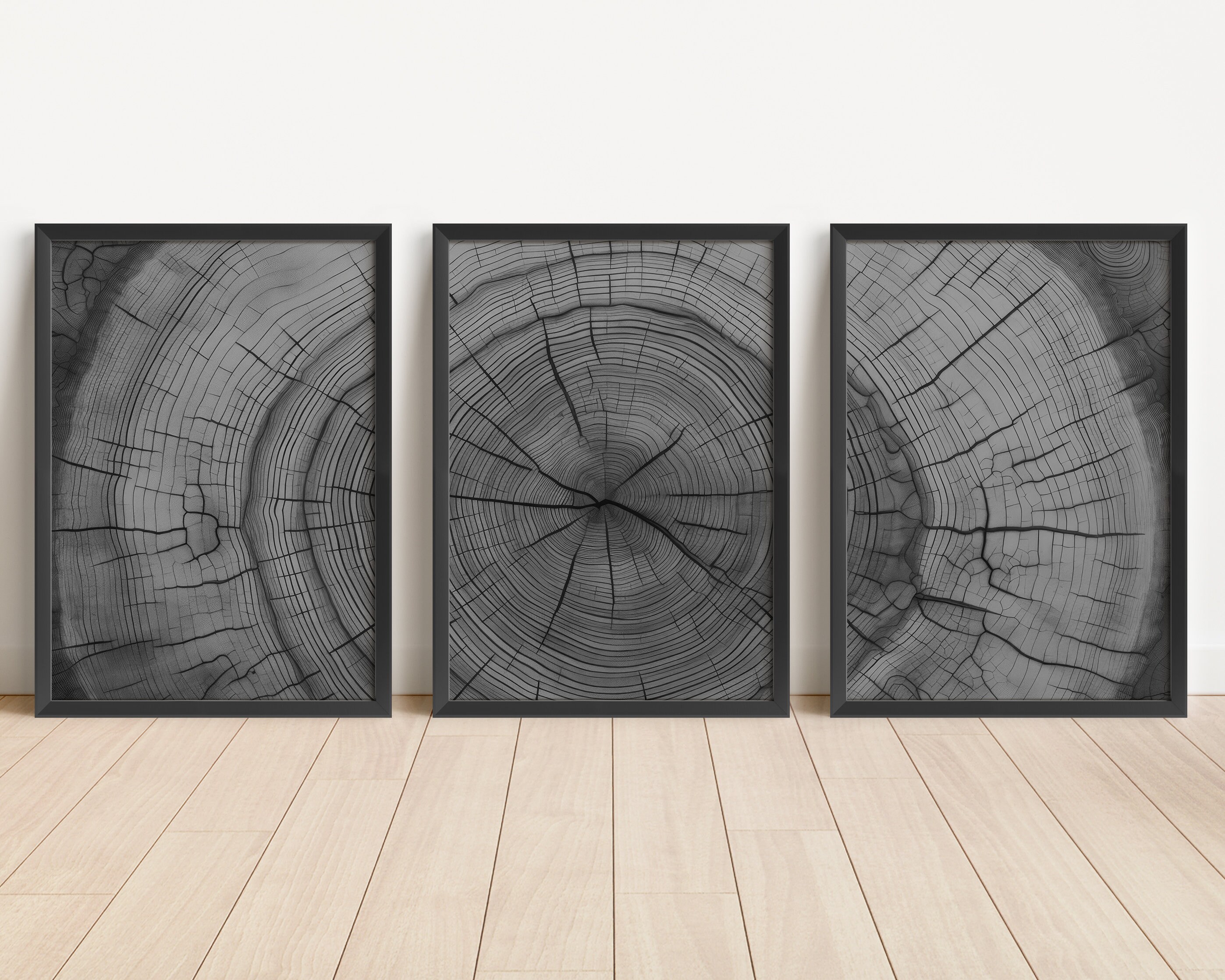 Tree Ring Wall Art Set of 3 Grey Tone Printable Boho Decor - Etsy