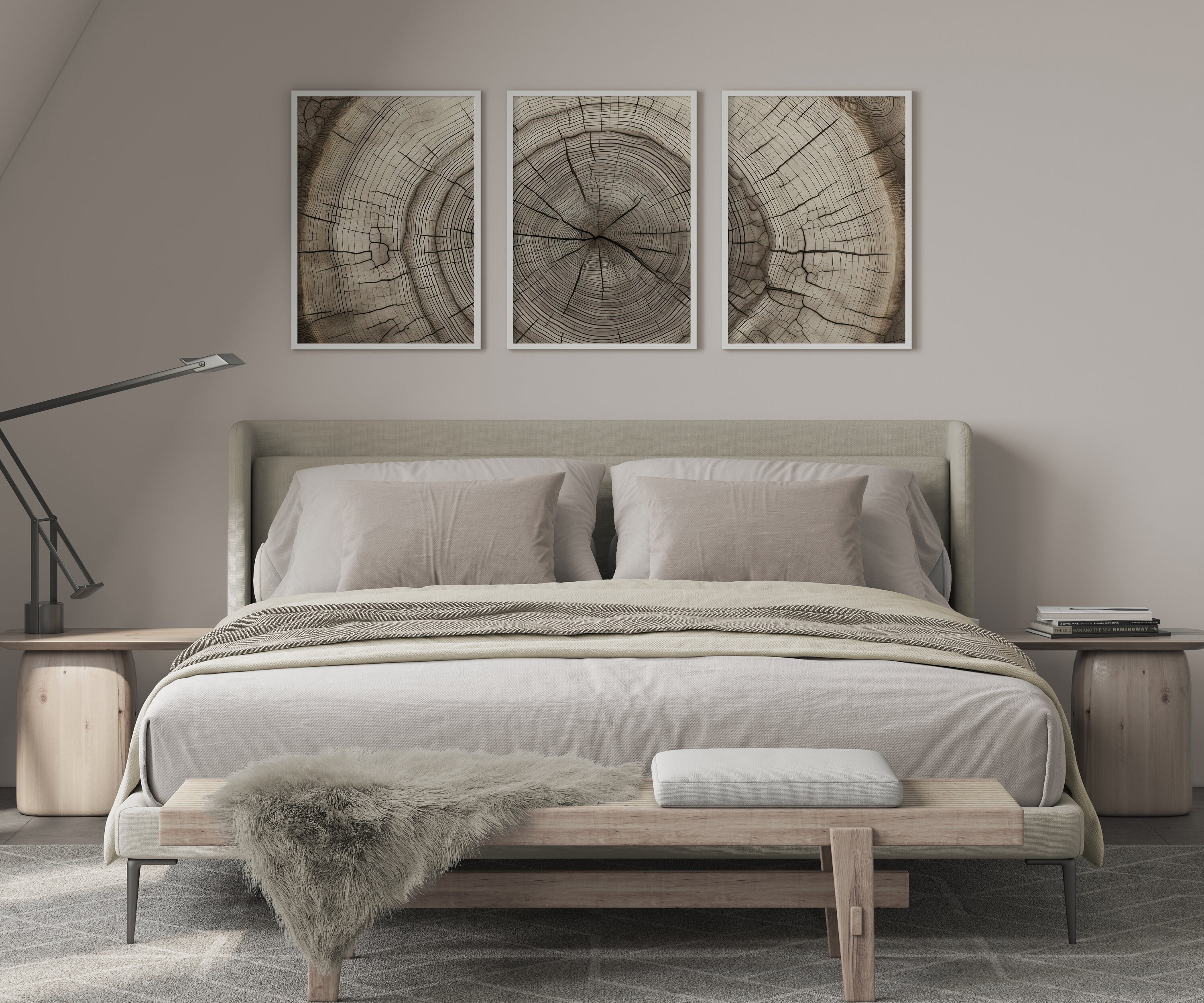 Tree Ring Wall Art Set of 3, Printable Boho Decor, Neutral Minimalist ...