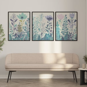Boho Wild Flowers Wall Art Set of 3, Bohemian Wildflowers 3 Piece Wall ...