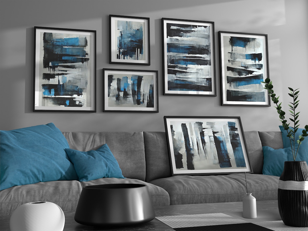 Blue Abstract Set of 6 Gallery Wall Prints Blue Wall Art Bundle Blue ...