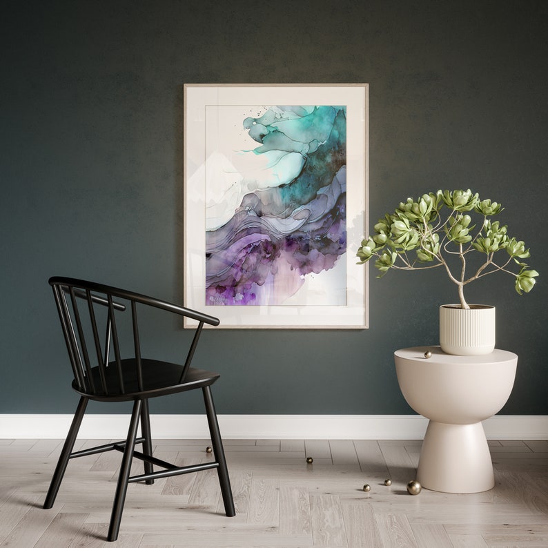 Teal Violet Watercolor Wall Art Set of 3 Abstract Wall Art - Etsy