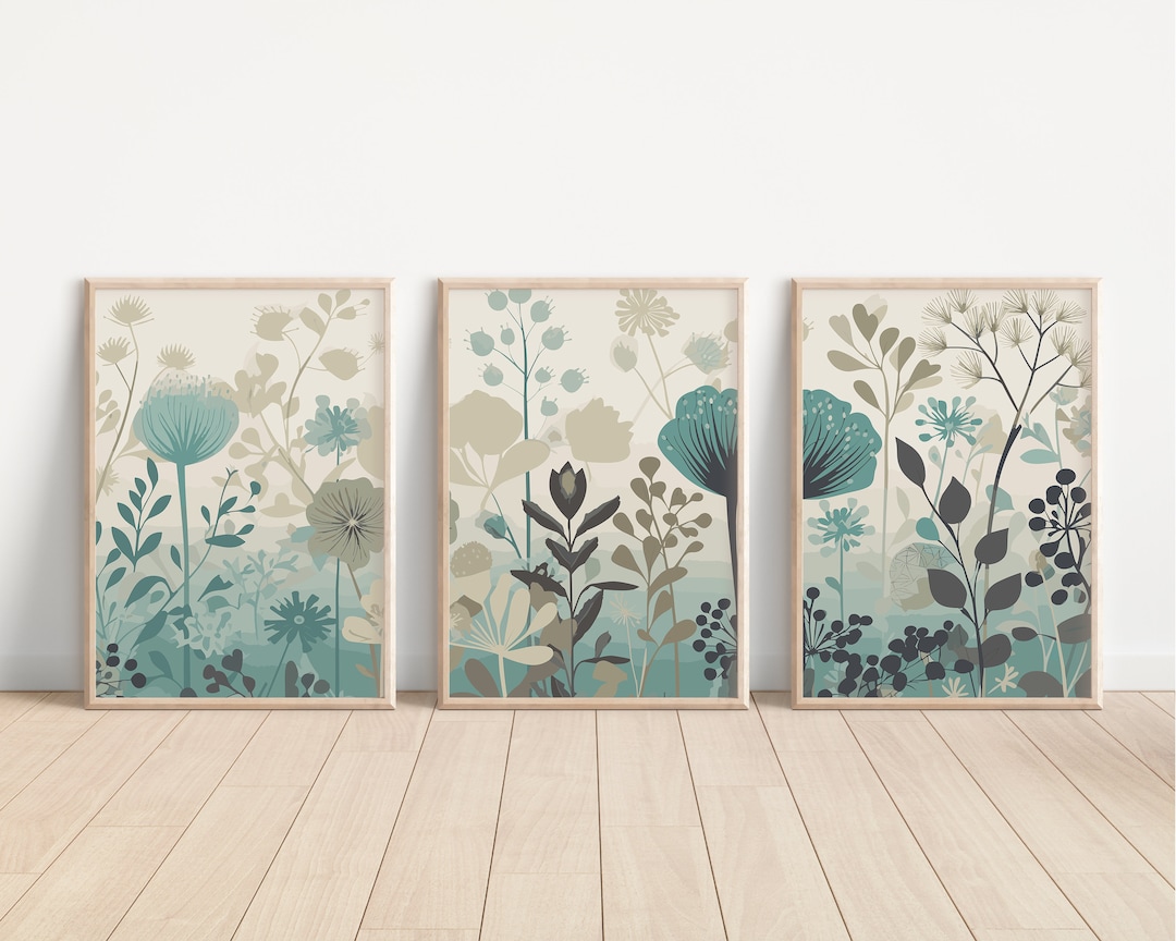 Boho Wild Flowers Wall Art Set of 3, Bohemian Wildflowers 3 Piece Wall ...