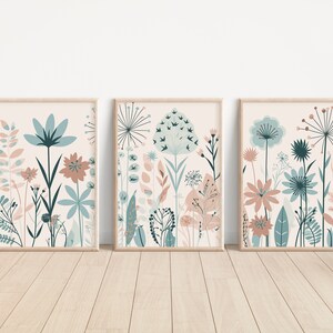 Boho Wild Flowers Wall Art Set of 3, Bohemian Wildflowers 3 Piece Wall ...