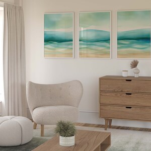 Seascape Watercolor Wall Art Set of 3 Piece Wall Art Aqua Beach House ...