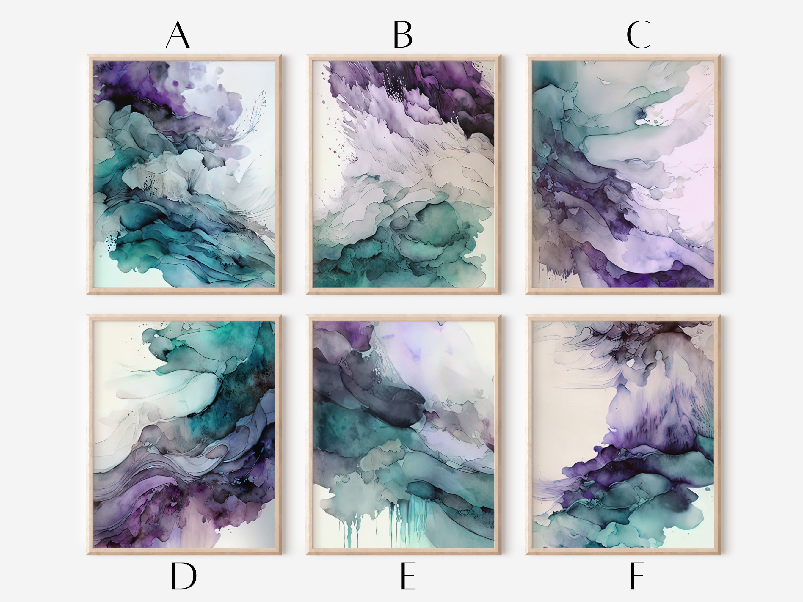 Purple Teal Gallery Wall Art Set of 6 Watercolor Prints Printable Wall ...