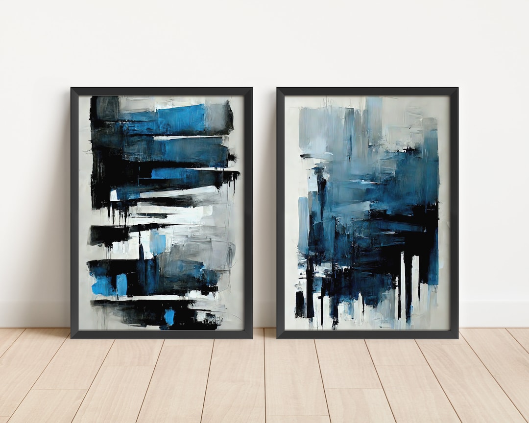 Blue Black Abstract Wall Art, Set of 2, AB, Printable Wall Art, Digital ...