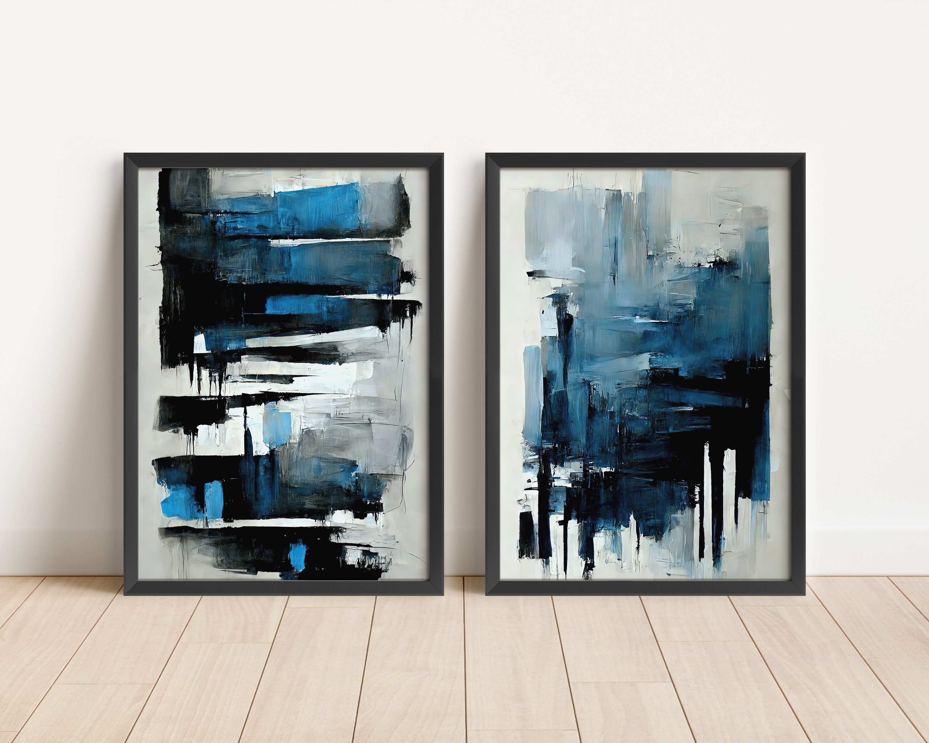 Blue Black Abstract Wall Art Set of 2 Piece Wall Art Modern Decor ...