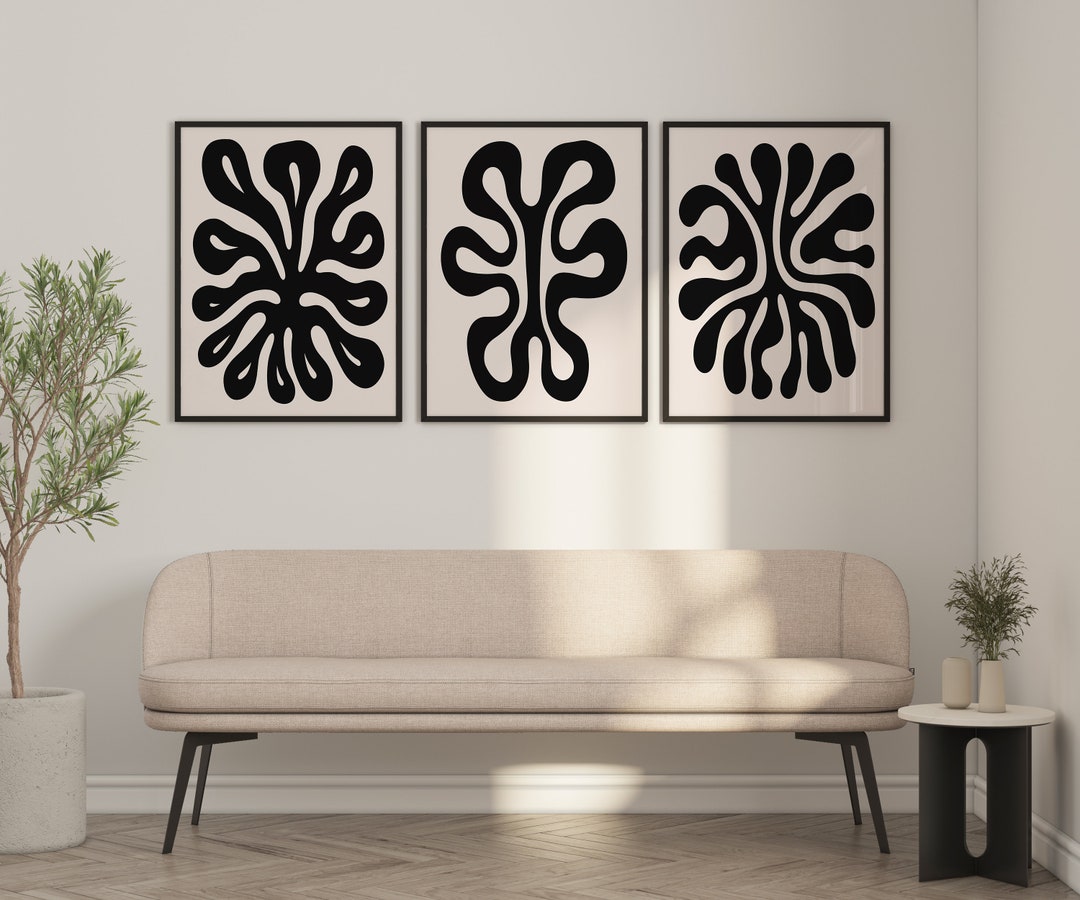 Abstract Black Ink Blob Gallery Wall Art Set of 3 B, Matisse Style ...