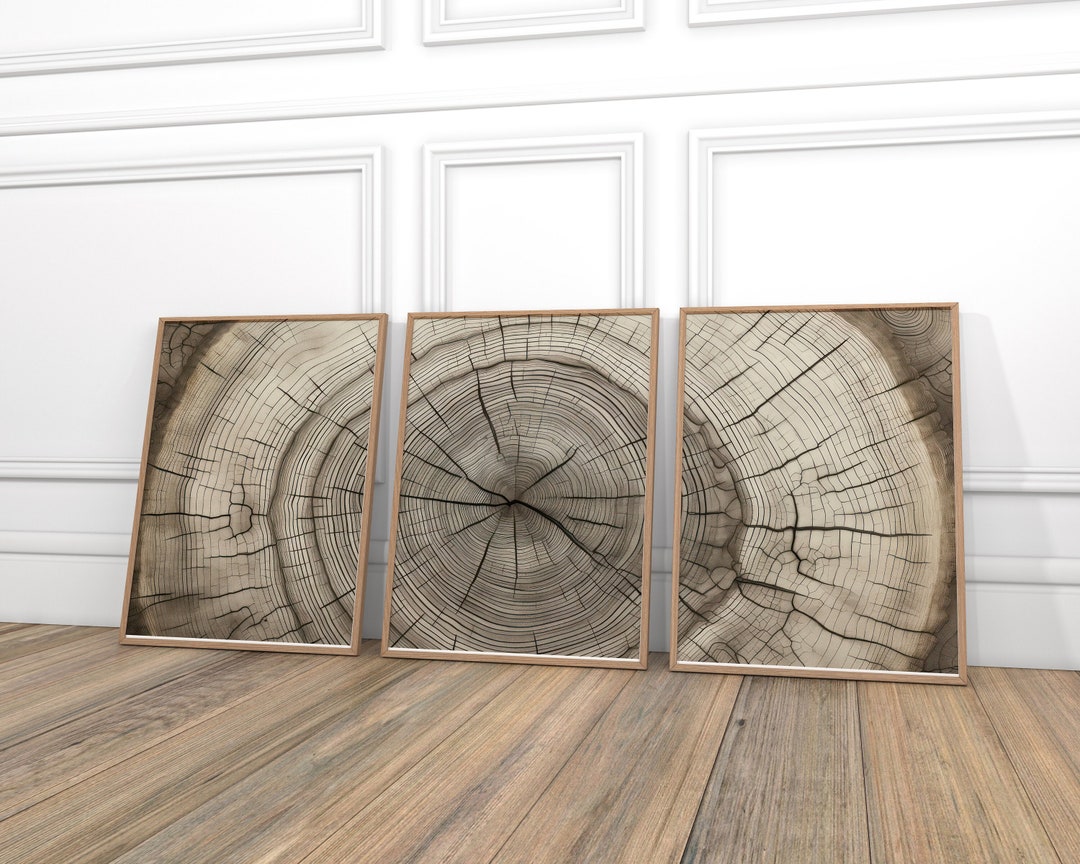 Tree Ring Wall Art Set of 3, Printable Boho Decor, Neutral Minimalist ...