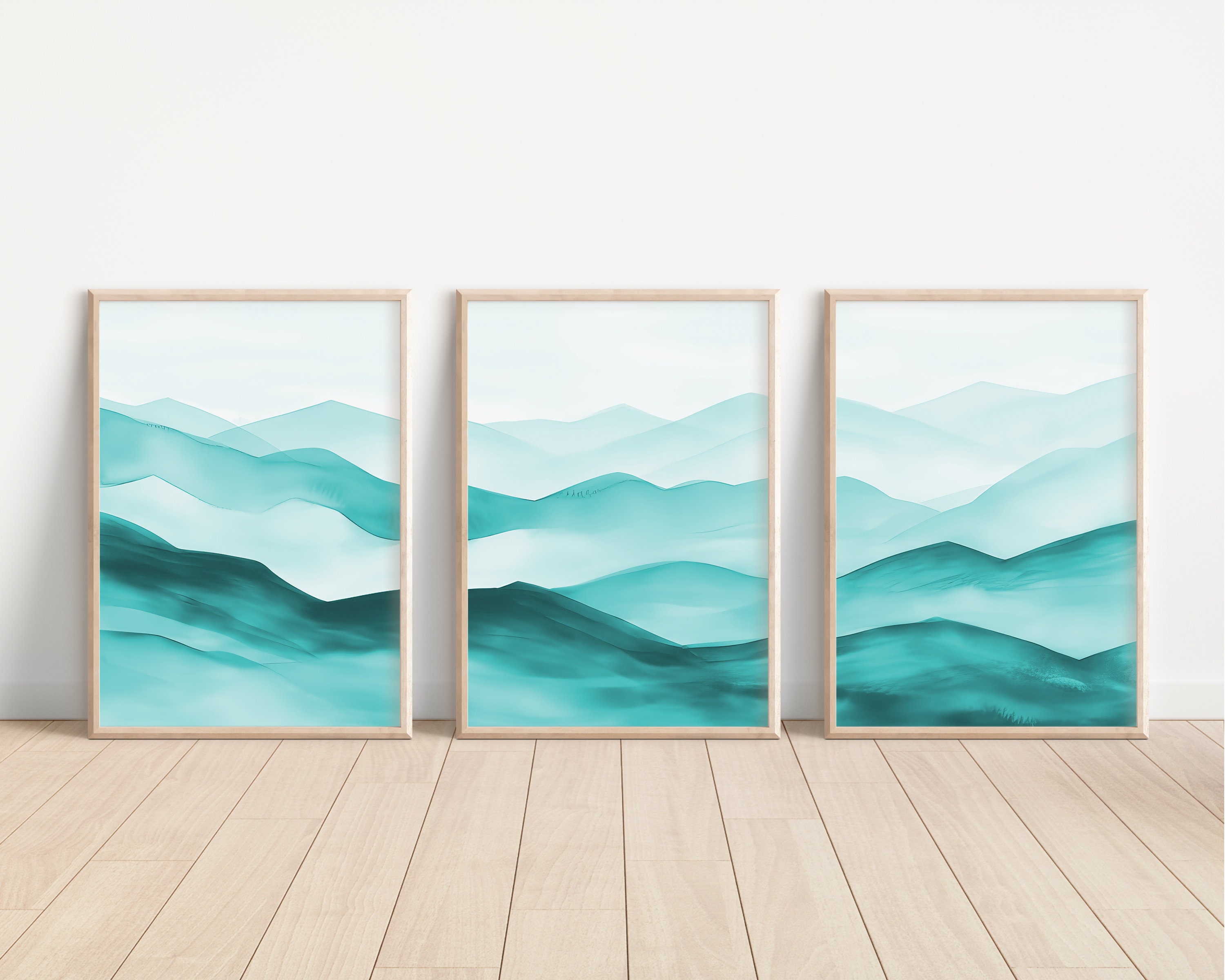 Teal Mountain Watercolor Print Set, Abstract Landscape (digital ...