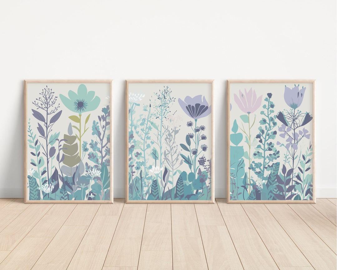 Boho Wild Flowers Wall Art Set of 3, Bohemian Wildflowers 3 Piece Wall ...