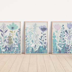 Boho Wild Flowers Wall Art Set of 3, Bohemian Wildflowers 3 Piece Wall ...