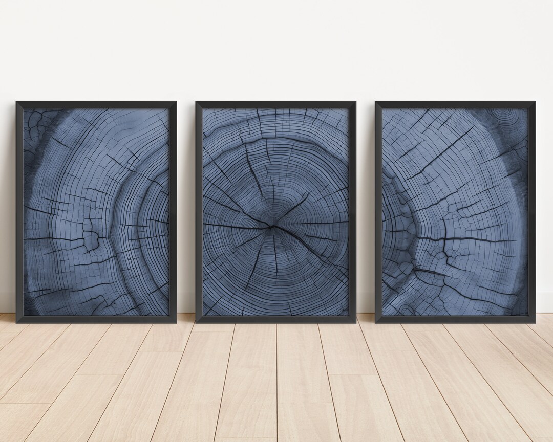 Tree Ring Wall Art Set of 3, Grey Blue Tone, Printable Boho Decor ...