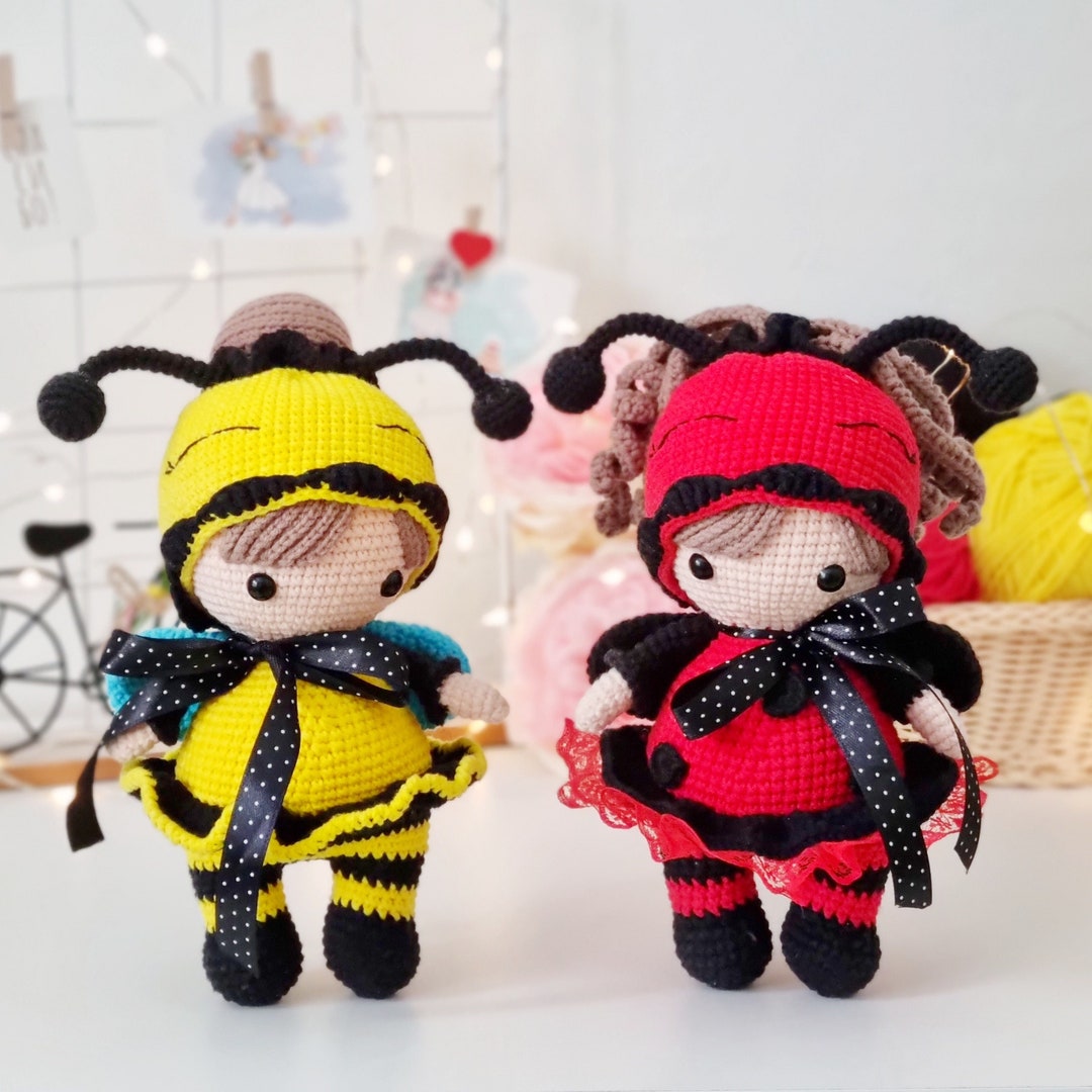 Crochet Bee and Ladybug Amigurumi PATTERN 2 in 1. Crochet Doll Pattern ...