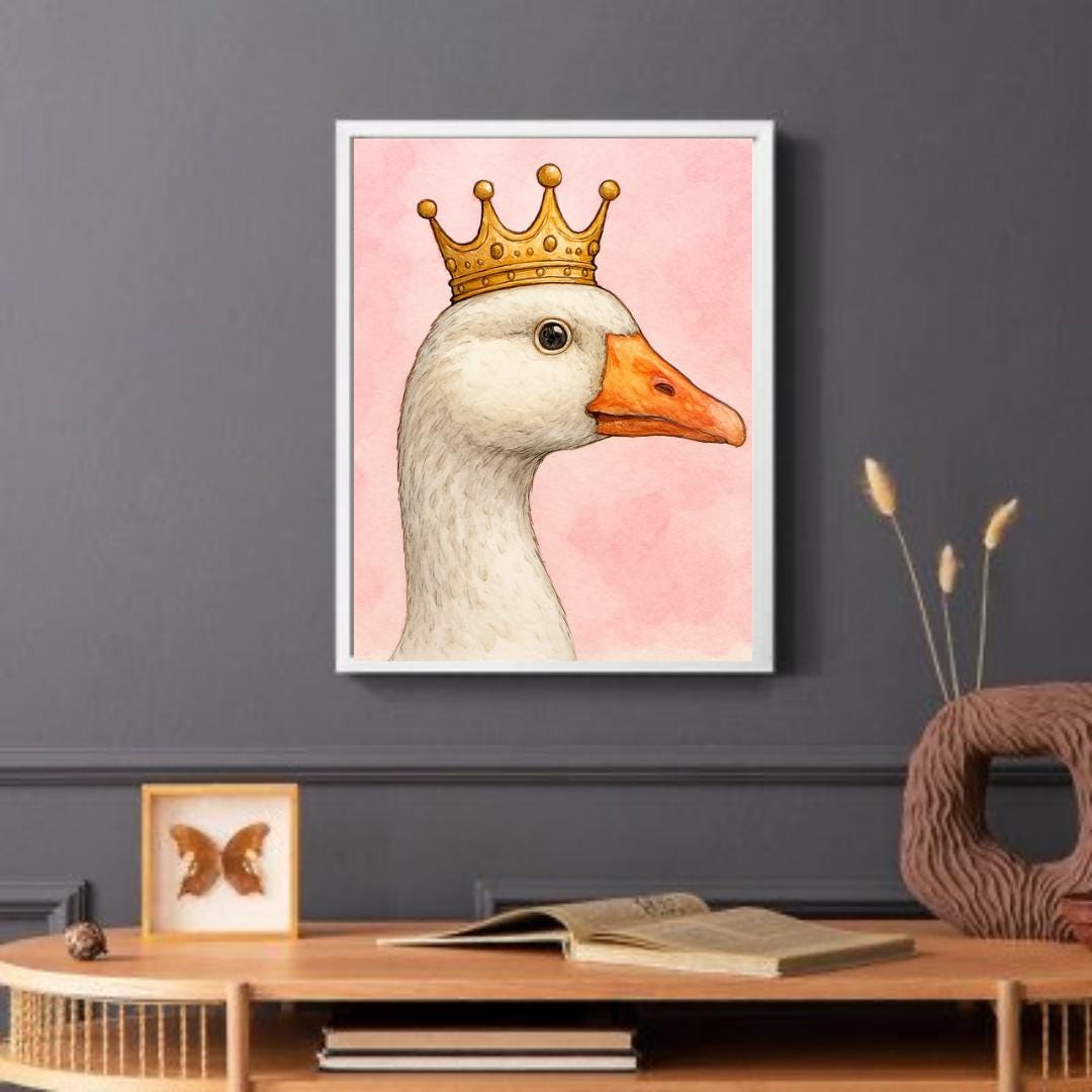 Goose Wall Art Print – Royal Goose Wearing a Crown – Pink Aesthetic ...