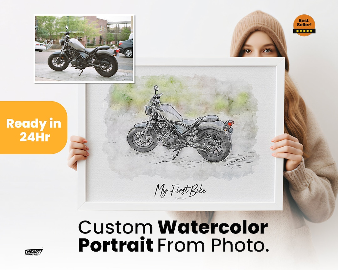 Bike Photo Portrait, Custom Motorcycle Portrait From Photo, Watercolor ...