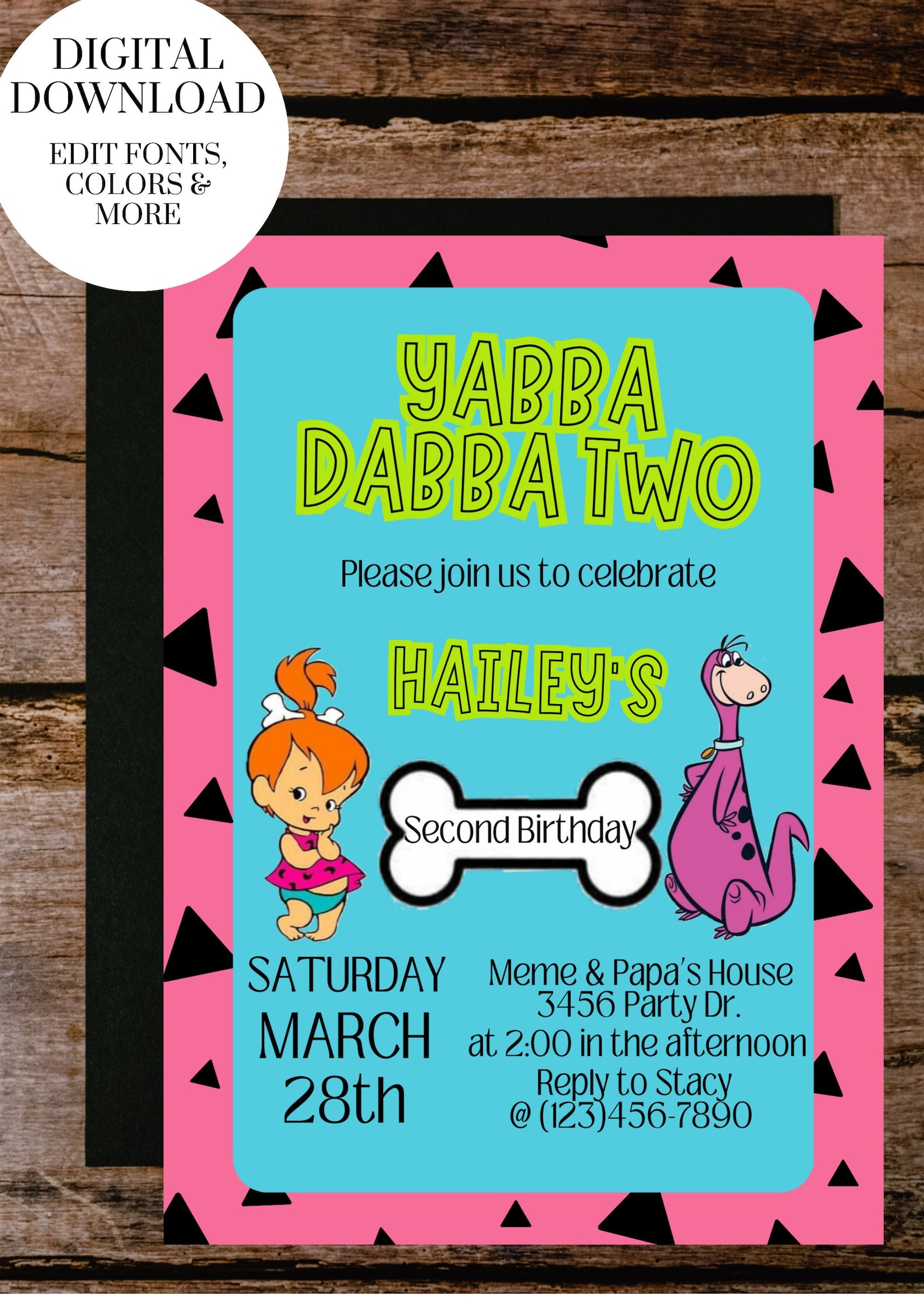 Yabba Dabba Two Birthday Invitation Template Digital - Etsy