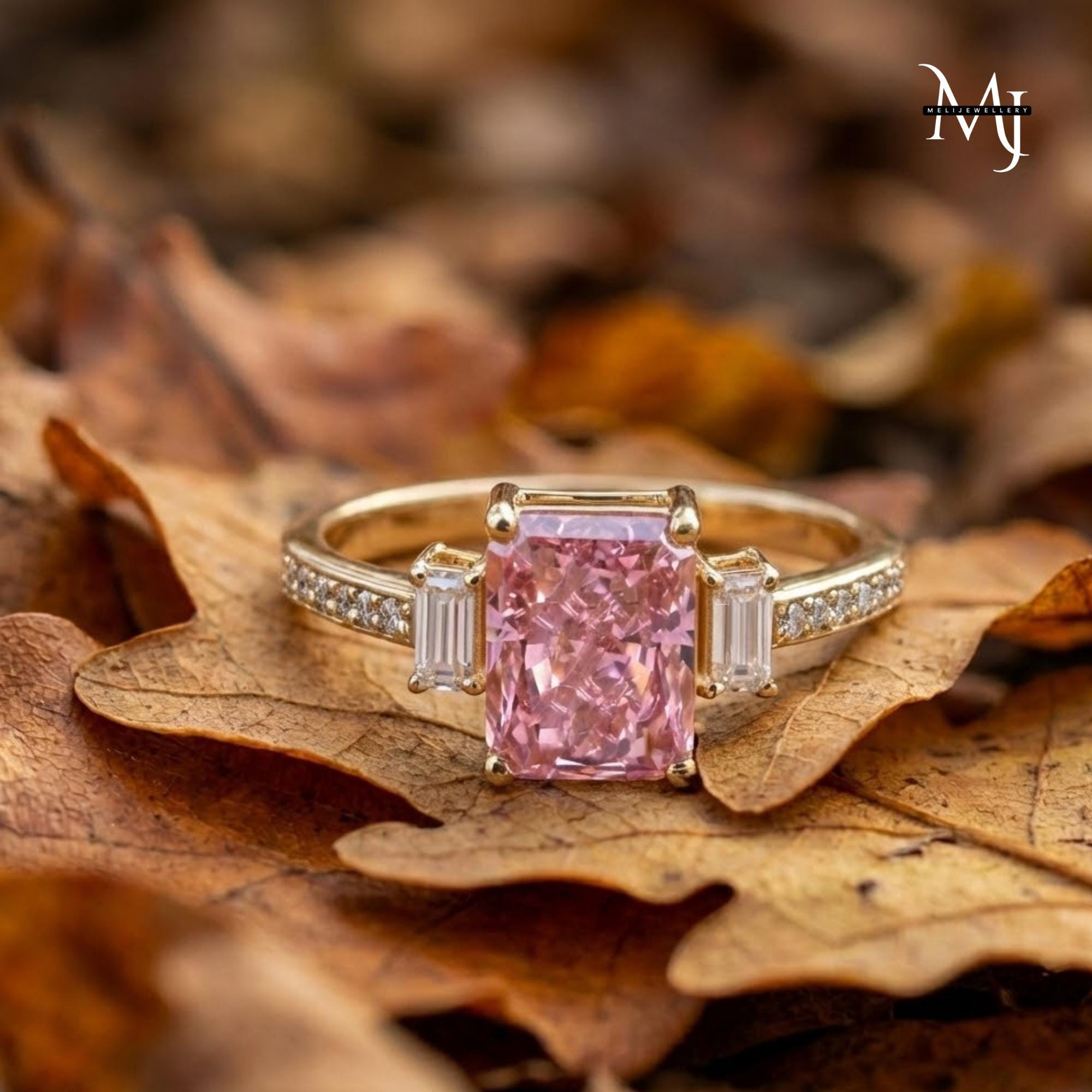 4.50 Carat Fancy Intense Pink Radiant Cut Ring Engagement Simulated ...