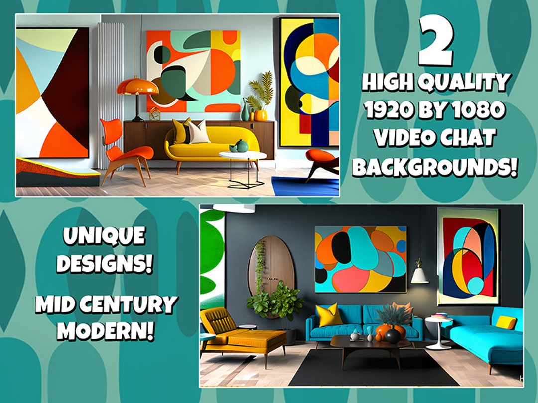 Mid Century Modern Zoom Video Chat Background, Retro Living Room ...