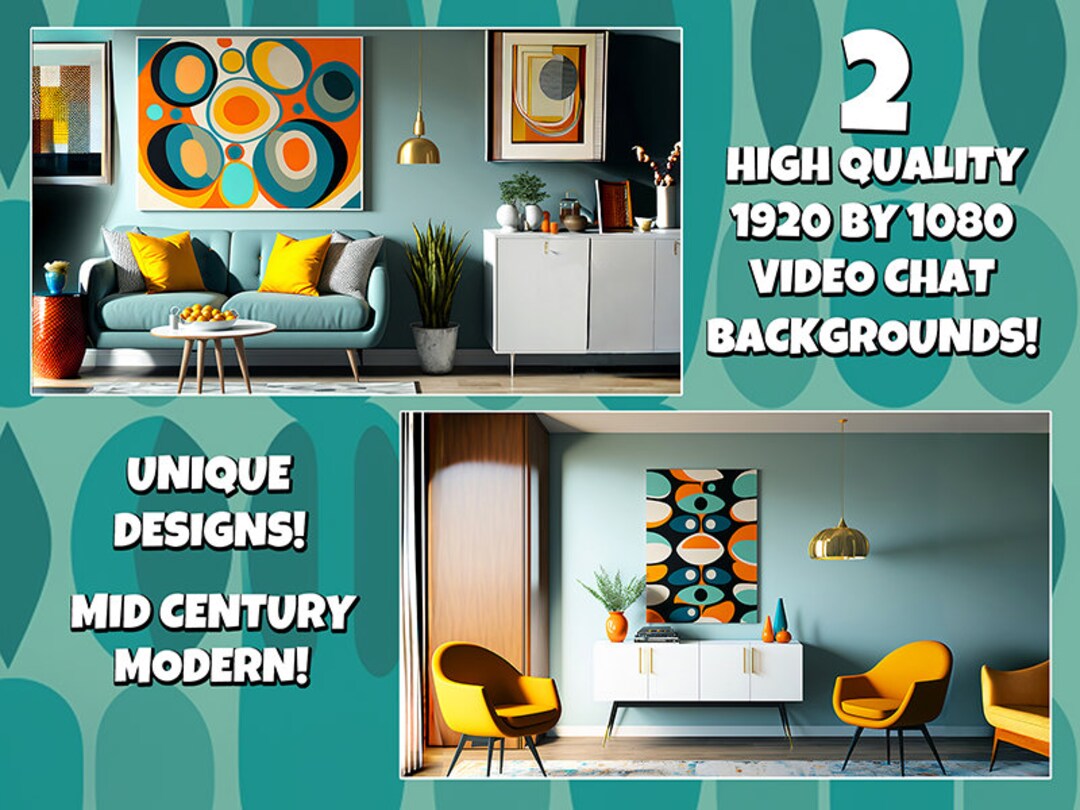 Mid Century Modern Zoom Video Chat Background, Retro Living Room ...