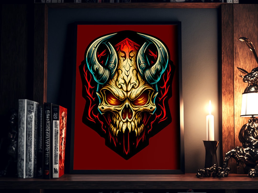 Horned Skull Emblem! Horror Fantasy Digital Print! High Resolution ...