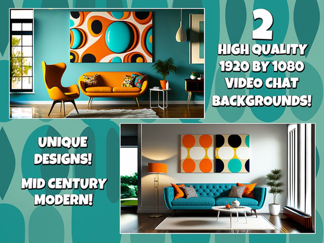 Mid Century Modern Zoom Video Chat Background, Retro Atomic Age Living ...