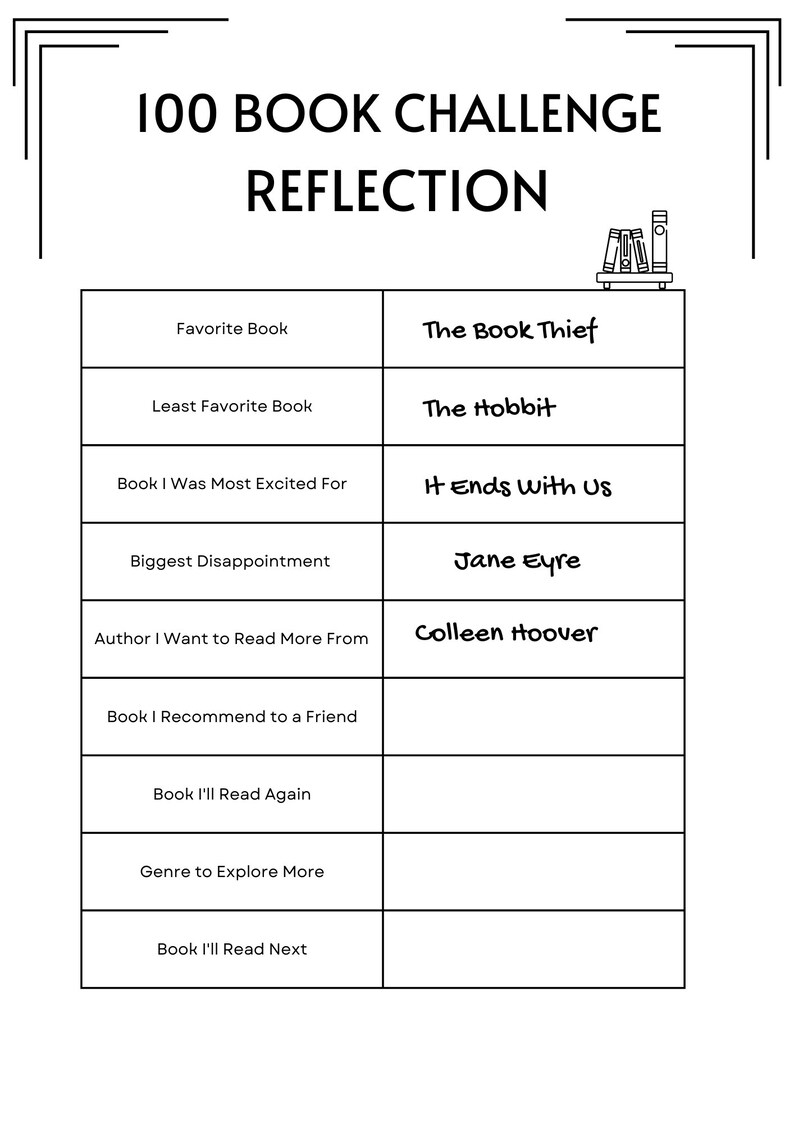 100 Book Challenge | Reading Tracker | Reading Insert| Reading ...