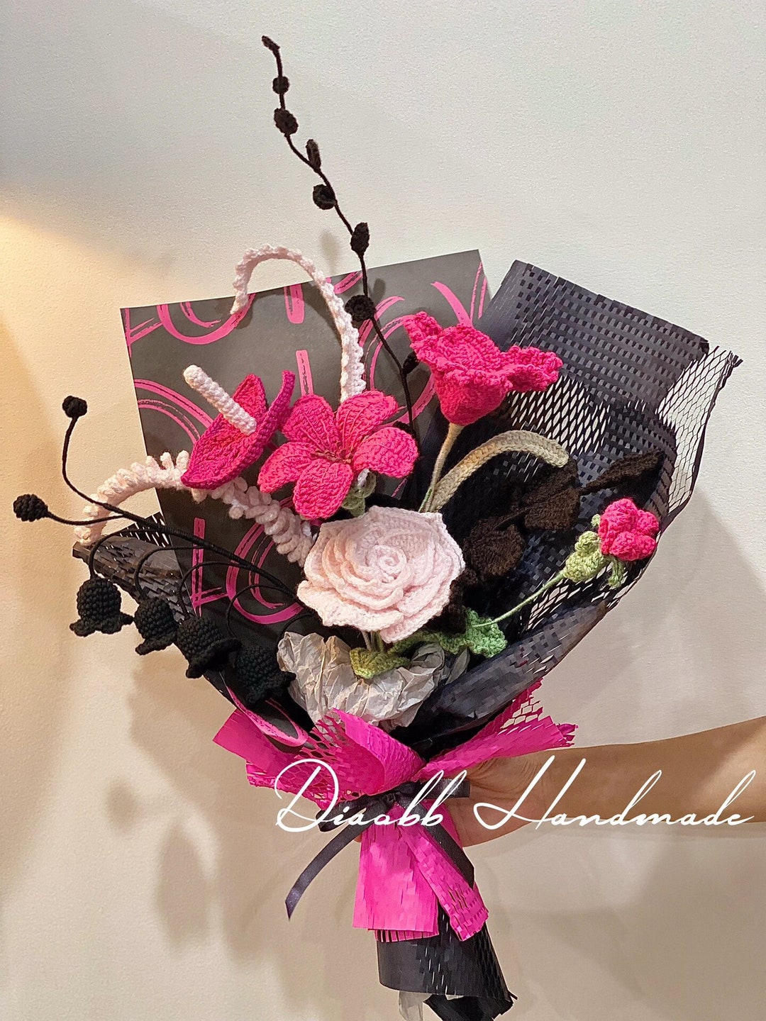Valentine's Day Gift, Crochet Bouquet, White Lily Handmade Flower ...