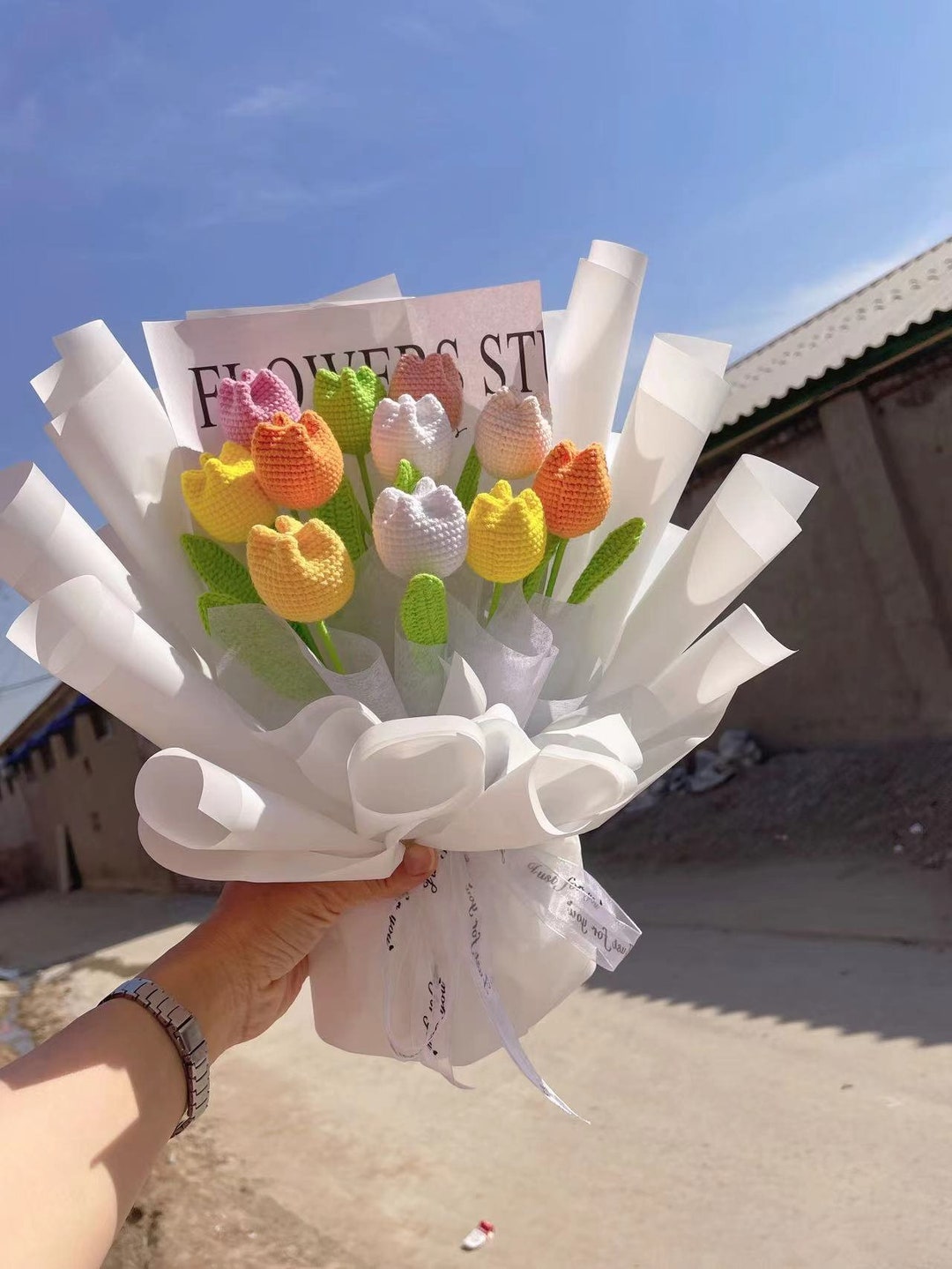 Valentine's Day Gift, Crochet Bouquet, White Lily Handmade Flower ...