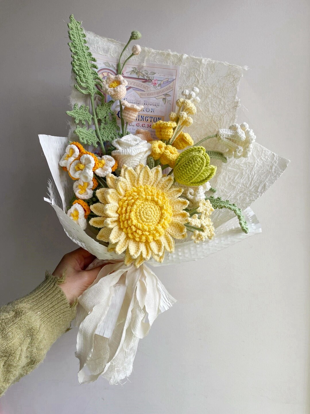 Valentine's Day Gift, Crochet Bouquet, White Lily Handmade Flower ...