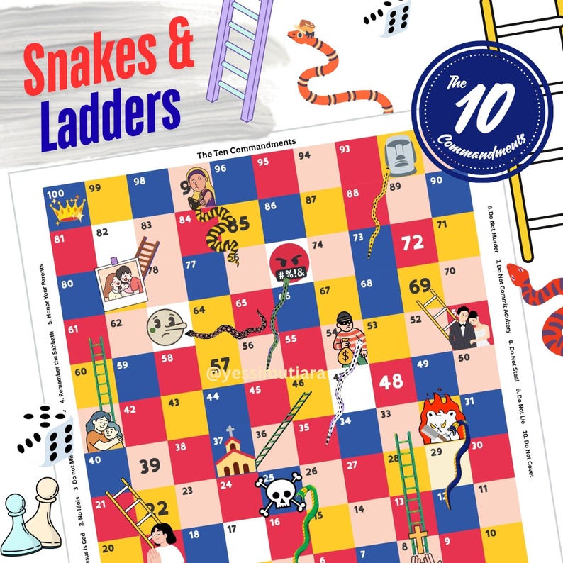 Ten Commandments Snakes and Ladders Game | Christian Kids Printable ...