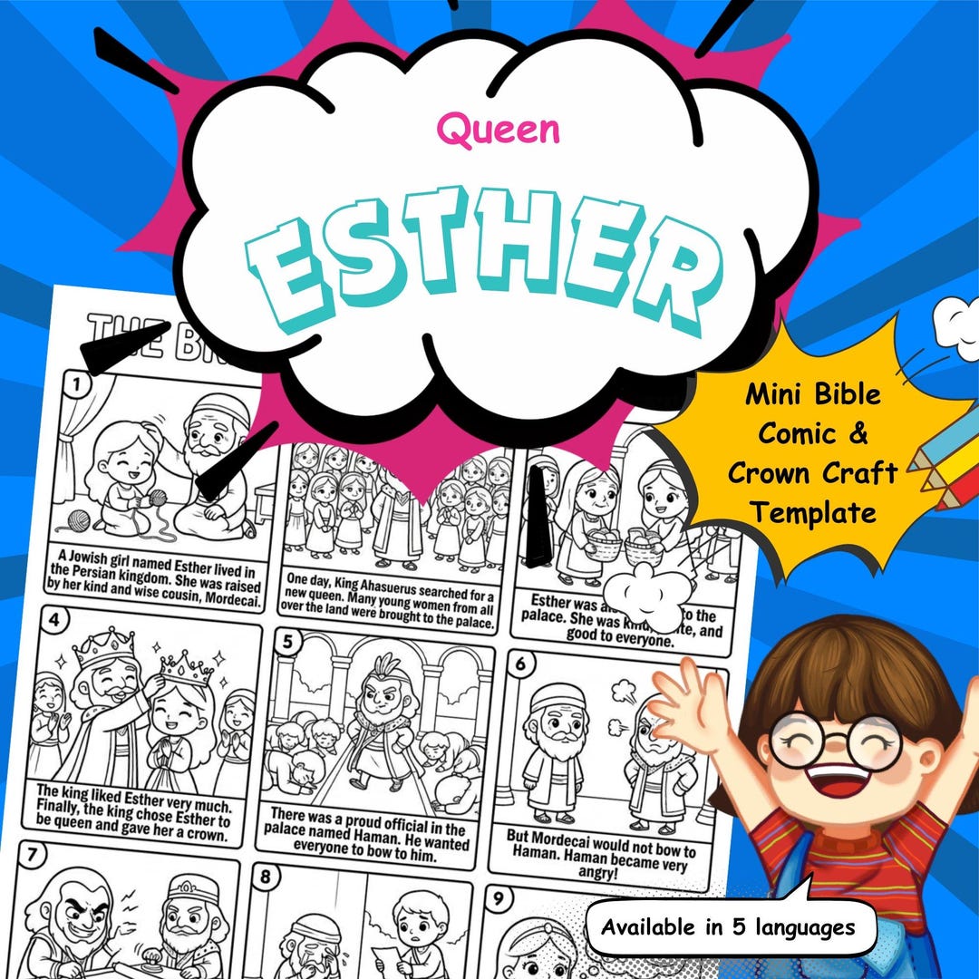 Queen Esther Comic. Esther Bible Story and Worksheet. Crown Craft ...