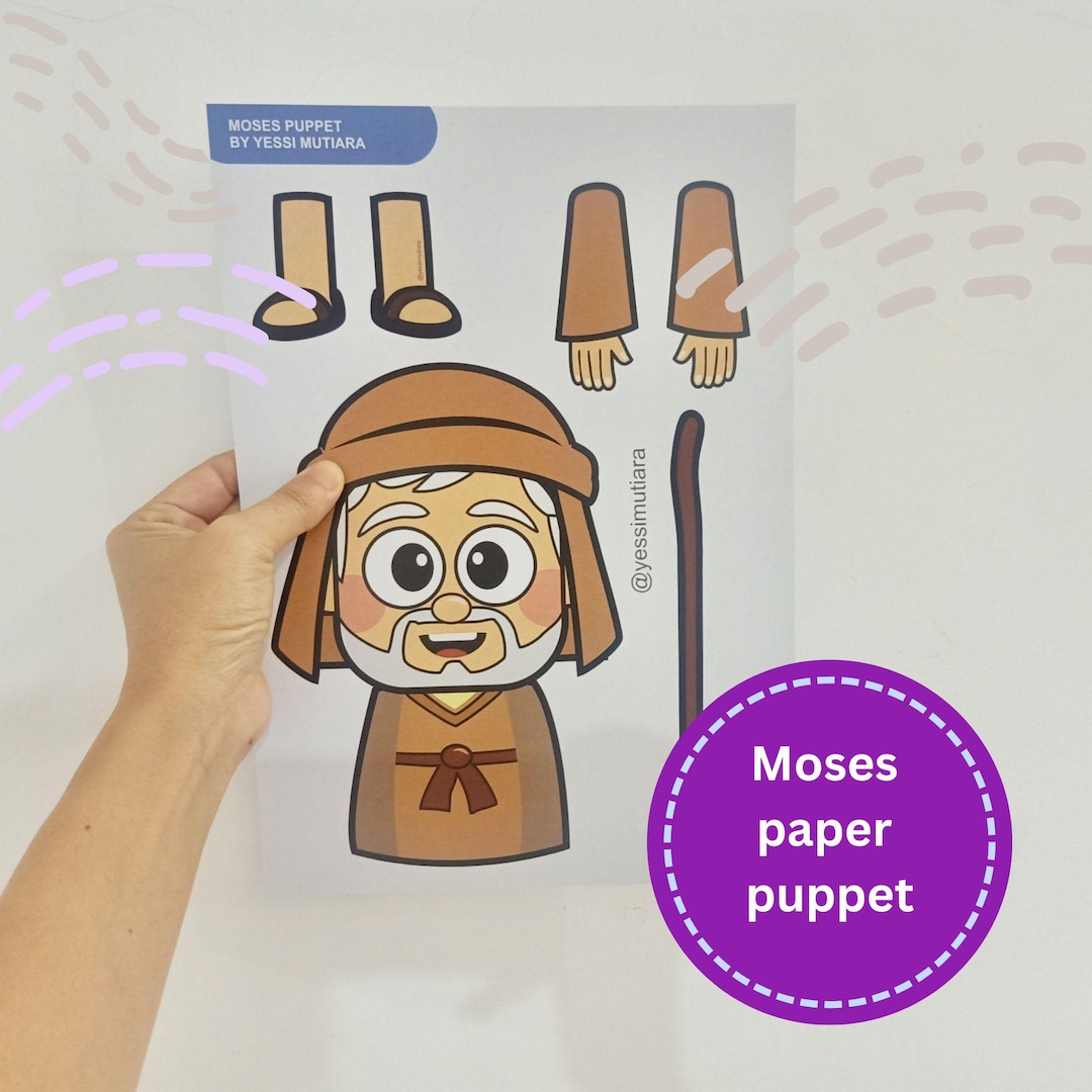 Moses Paper Puppet Printable, Bible Craft Activity (digital Download A4 ...