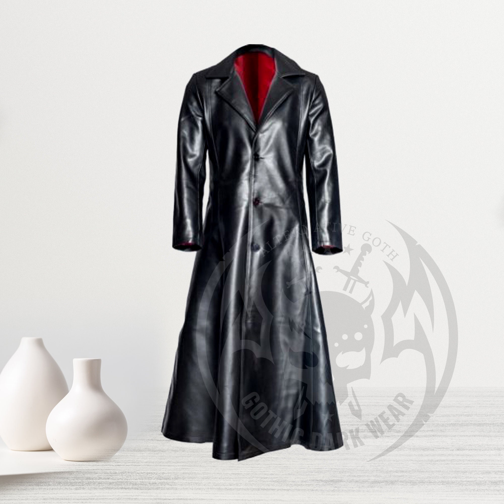 New Men Leather Coat Vampire Gothic Trench Duster Retro Long Overcoat ...