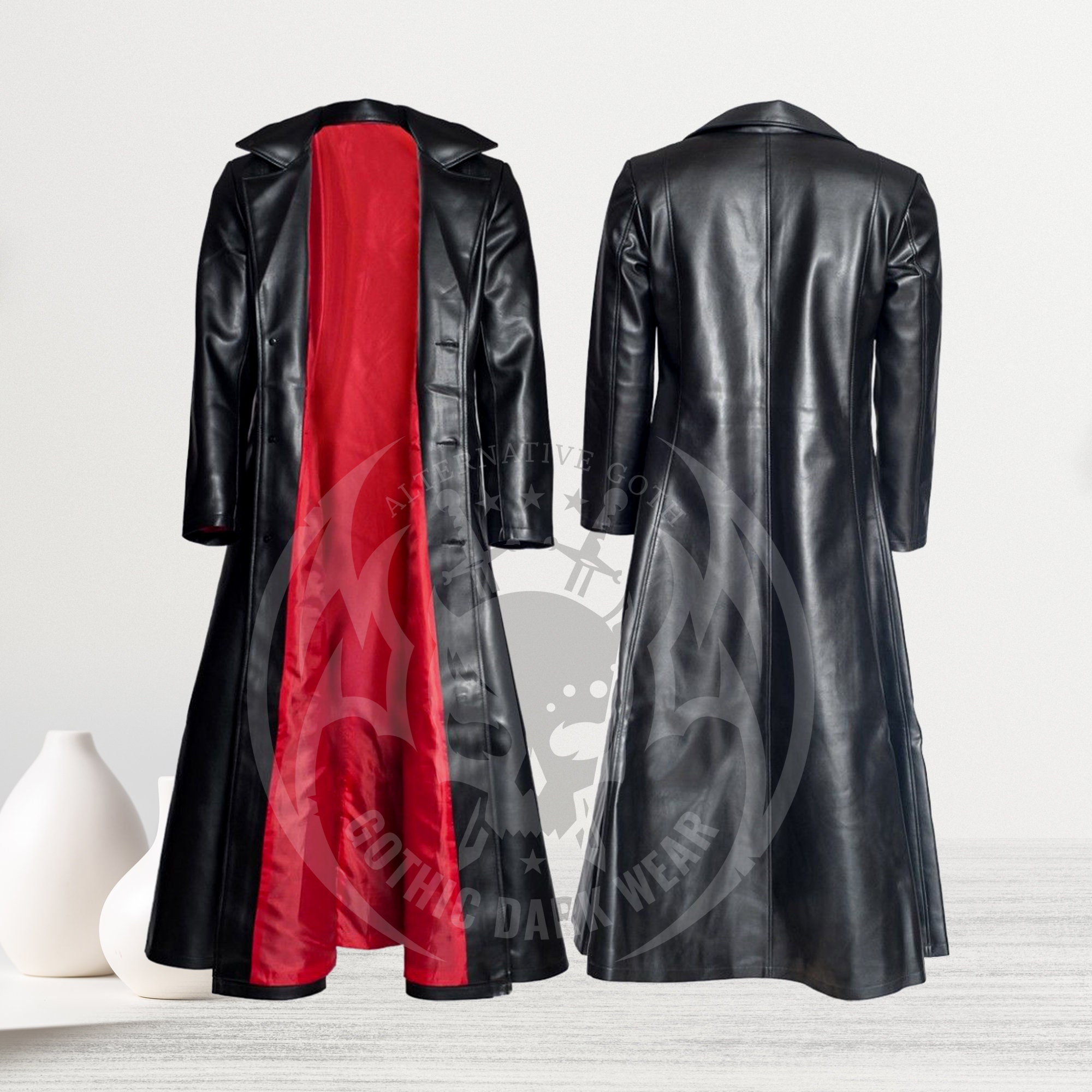 New Men Leather Coat Vampire Gothic Trench Duster Retro Long Overcoat ...